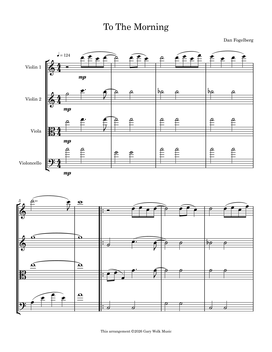 To The Morning (arr. Gary Wolk) by Dan Fogelberg Sheet Music for String ...