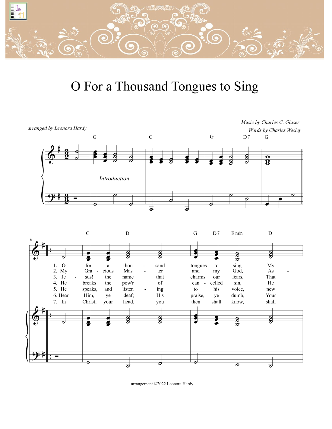 O For a Thousand Tongues to Sing (arr. Leonora Hardy) by Carl G. Glazer ...