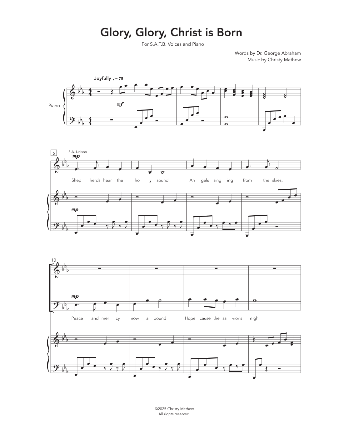 Glory, Glory Christ is Born by Christy Mathew Sheet Music for SATB Choir at Sheet Music Direct
