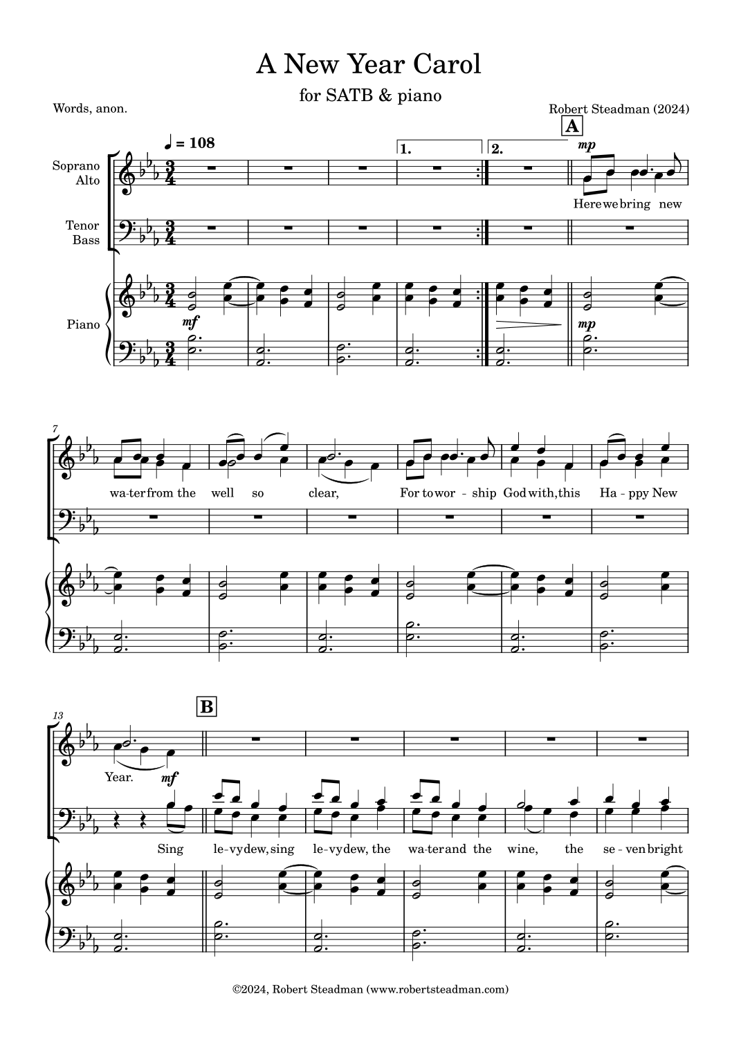 A New Year Carol by Robert Steadman Sheet Music for SATB Choir at Sheet ...