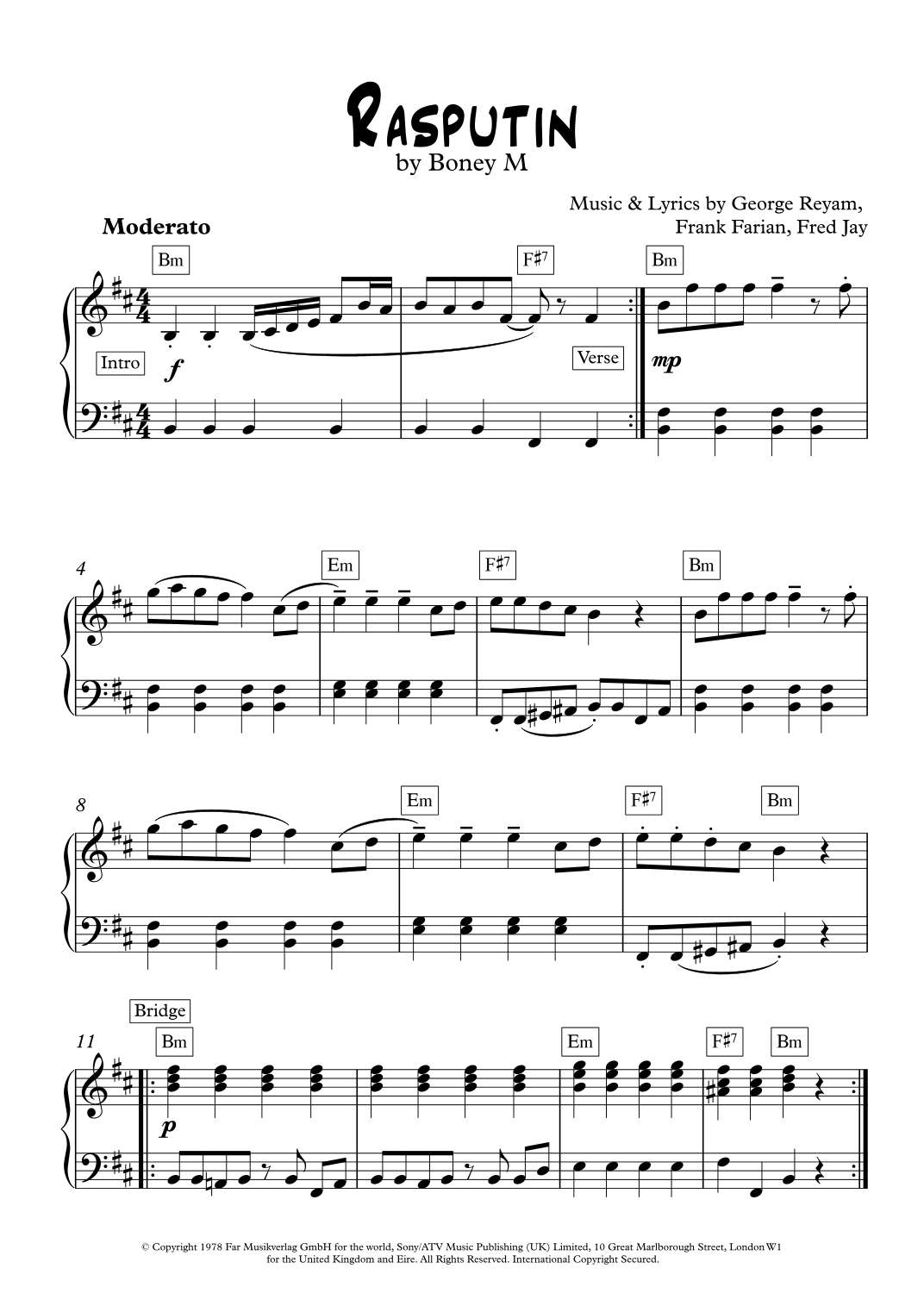 Rasputin (arr. Tom Horton) by Boney M Sheet Music for Piano Solo at ...