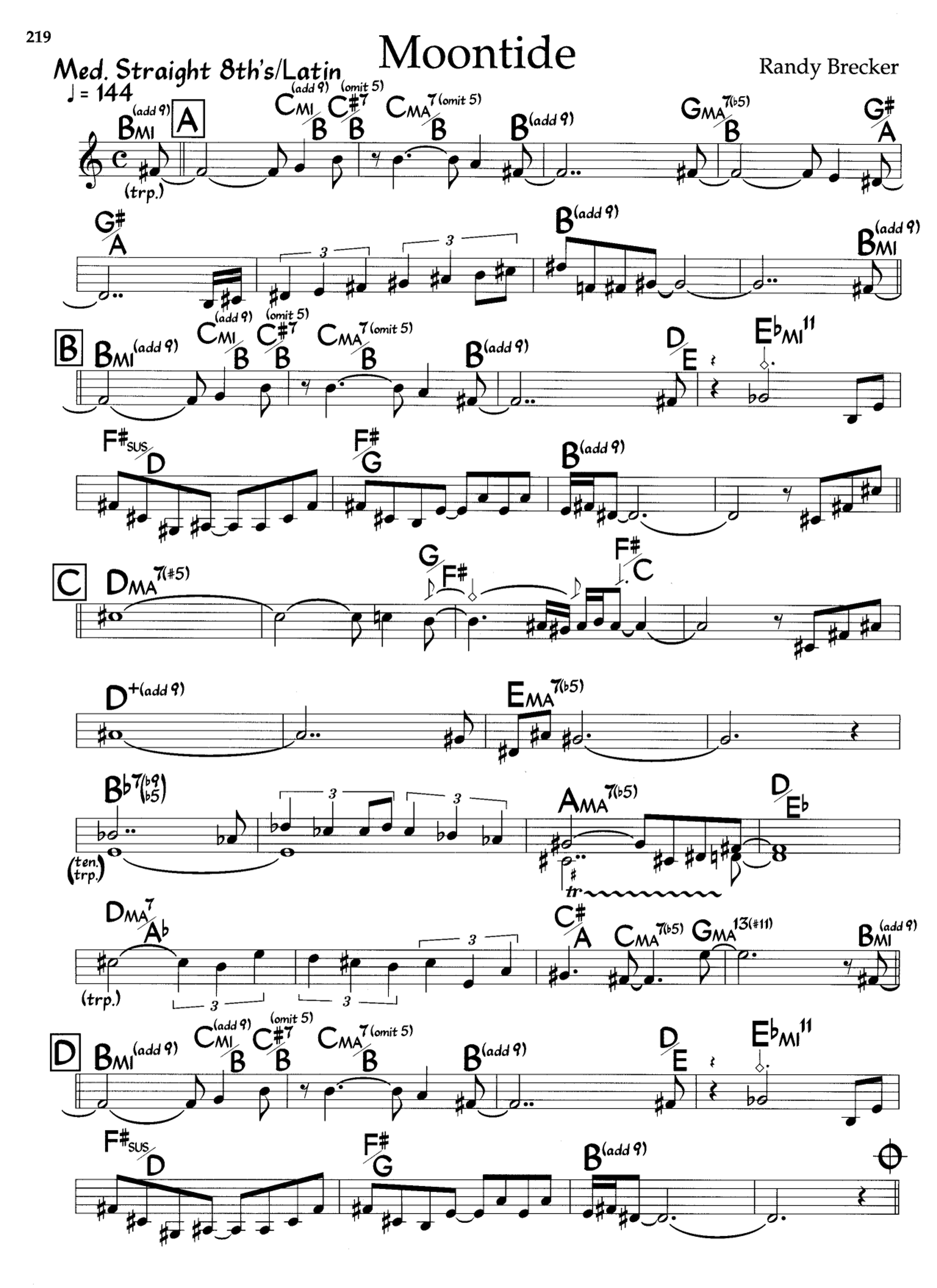 Moontide - Lead Sheet (arr. Randy Brecker) par Randy Brecker Partitions ...