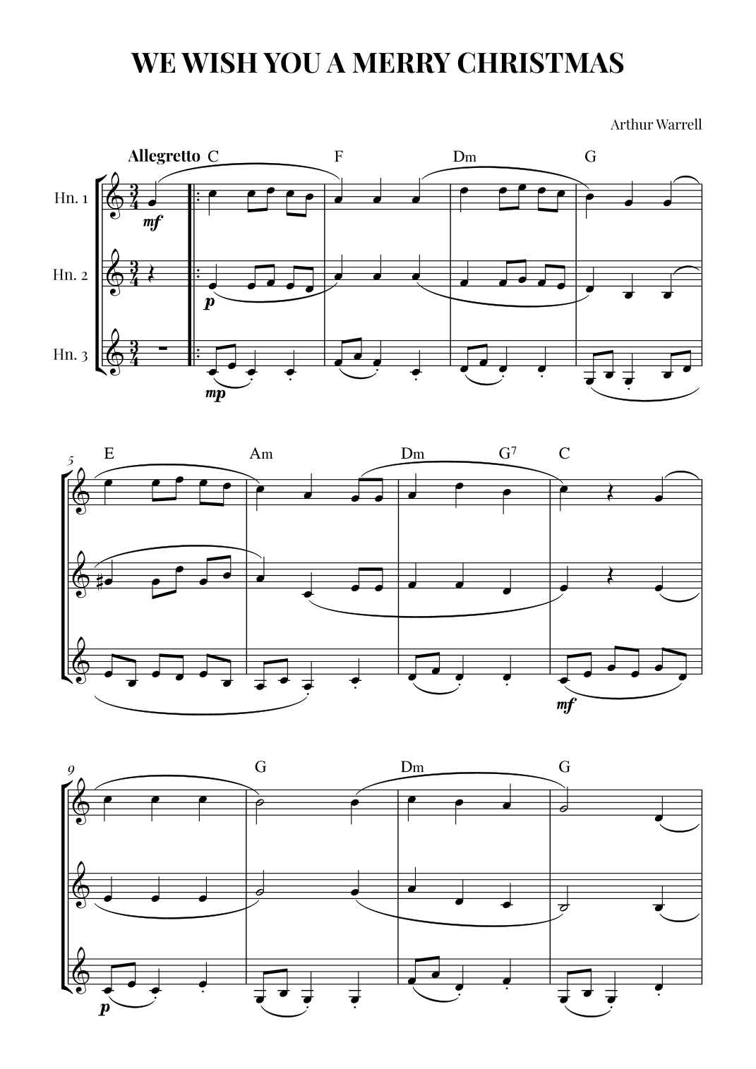 We Wish You a Merry Christmas - Horn in F Trio (with Chords) (arr ...