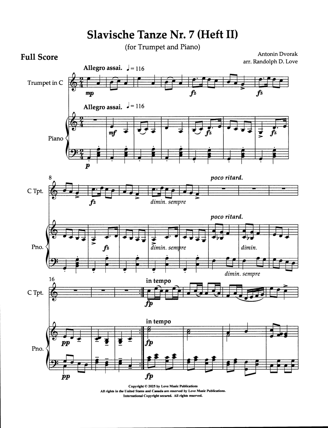 Slavische Tanze Nr. 7 (Heft II) (arr. Dr. Randolph D. Love) by Antonin ...
