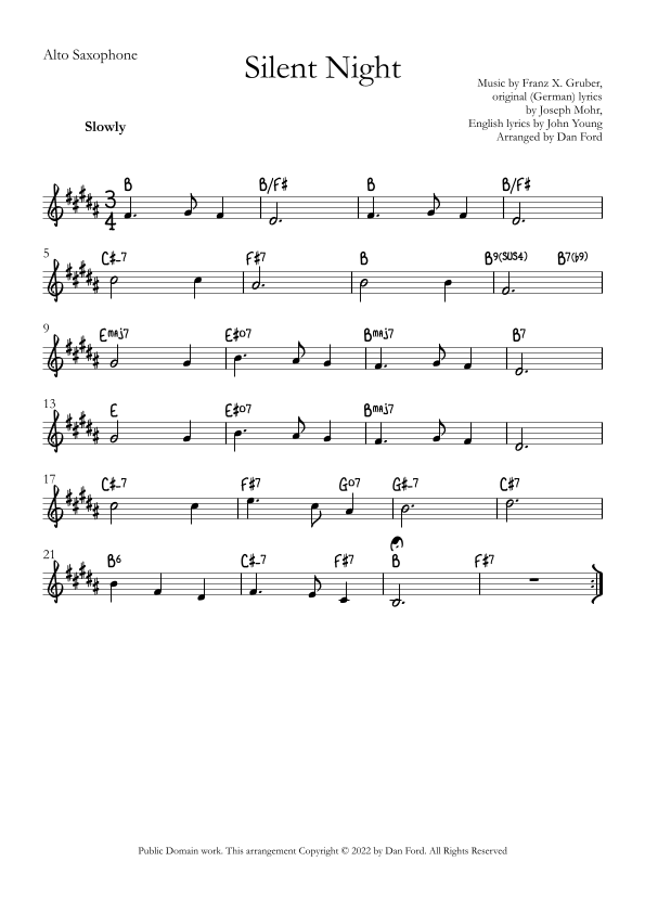 Silent Night (arr. Dan Ford) Sheet Music | John Young | Lead Sheet ...