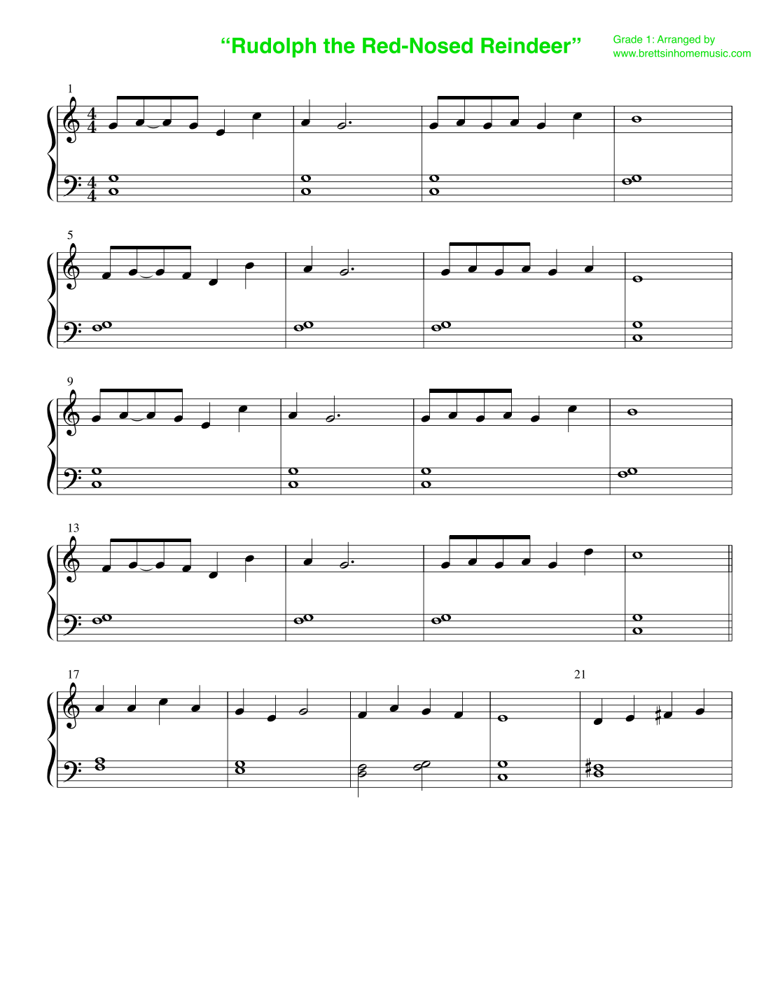 Rudolph the Red-Nosed Reindeer (Grade 1) (arr. www.brettsinhomemusic ...