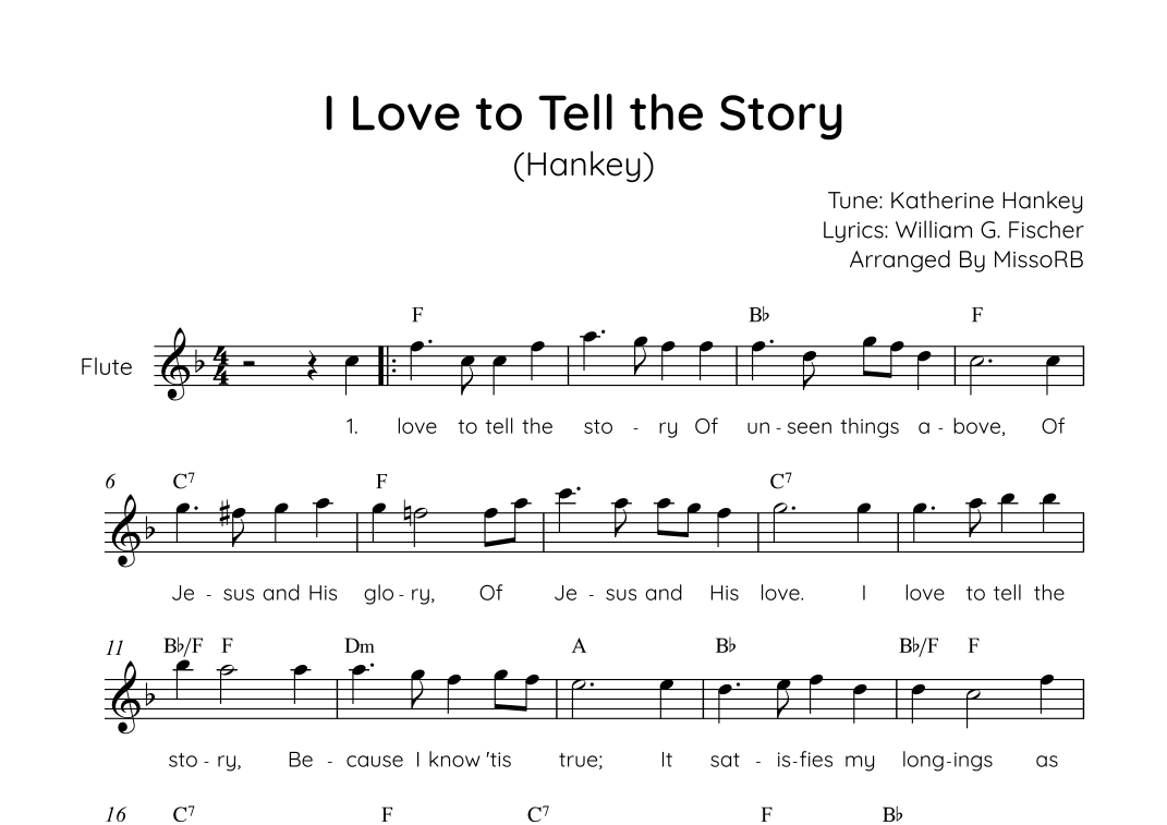 I LOVE TO TELL THE STORY - FLUTE IN F EASY WITH CHORDS AND LYRICS (ARR ...