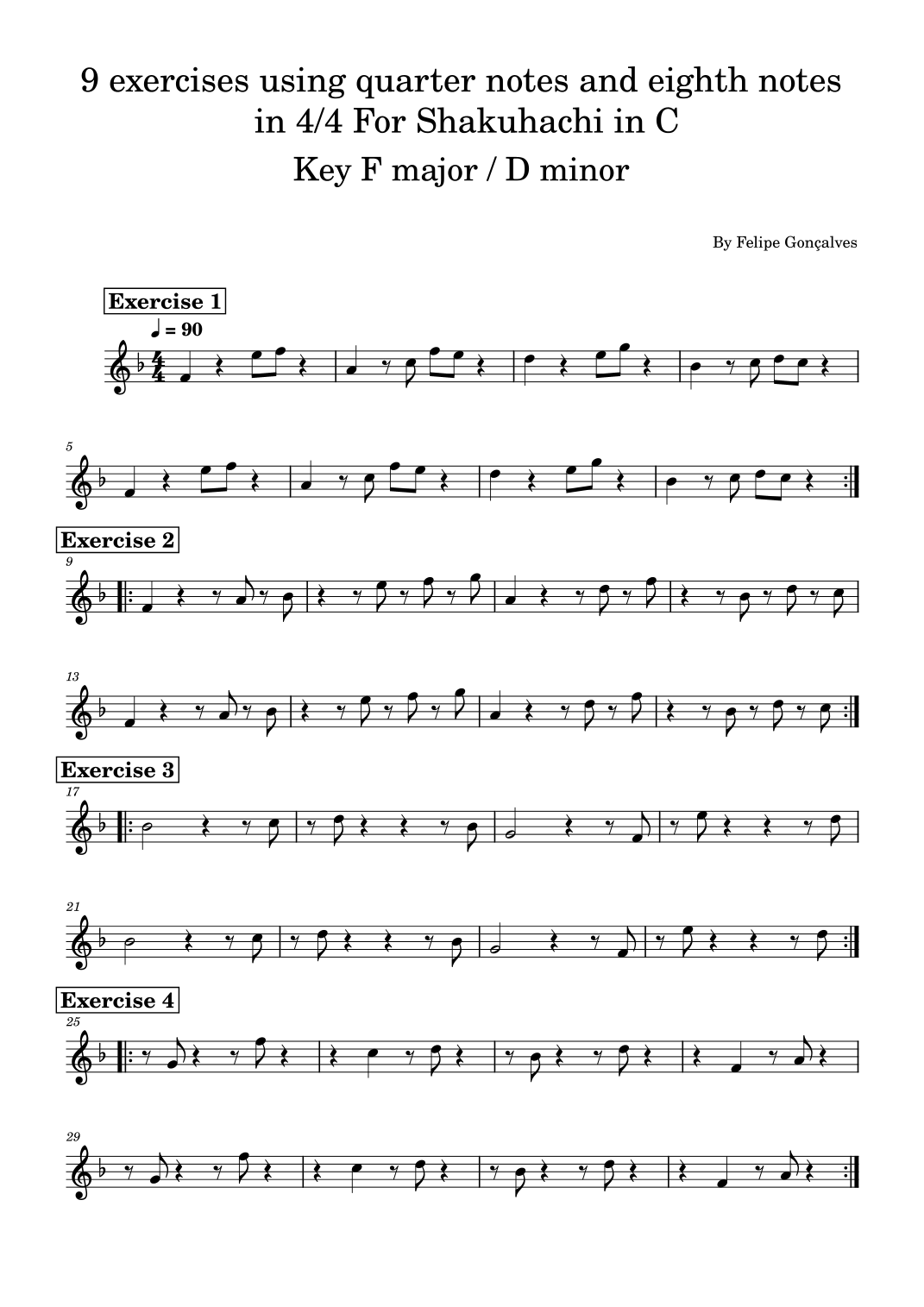 9 exercises using quarter notes and eighth notes in 4/4 For Shakuhachi ...