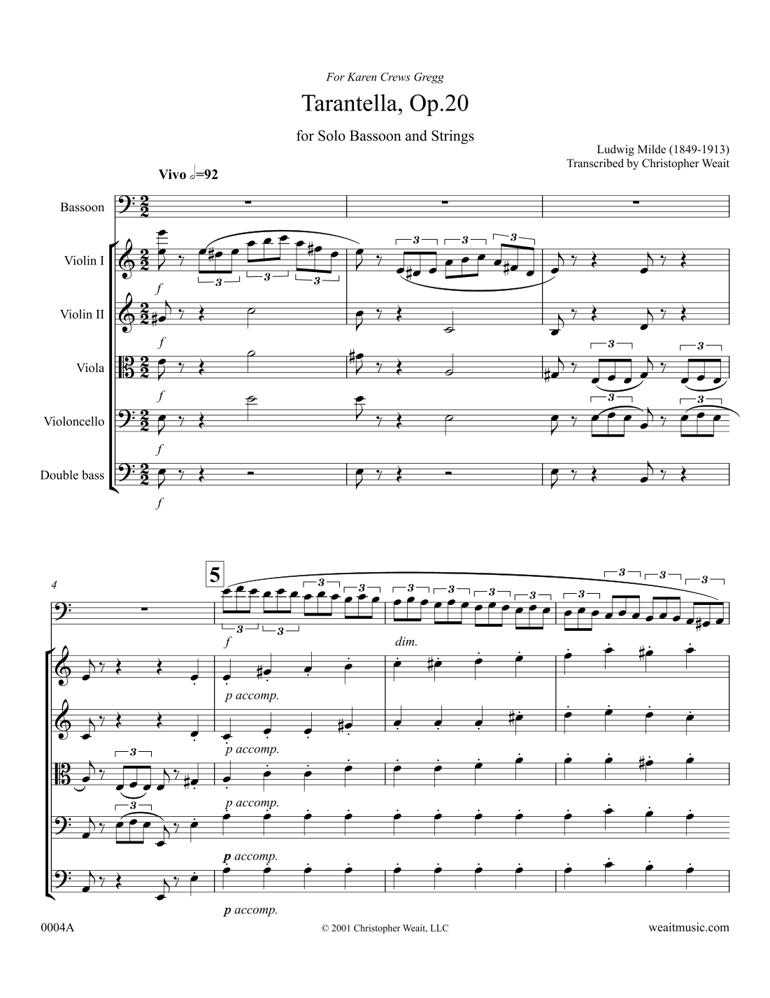 Milde - Tarantella, Op.20 for bassoon & strings (1’36) (arr ...