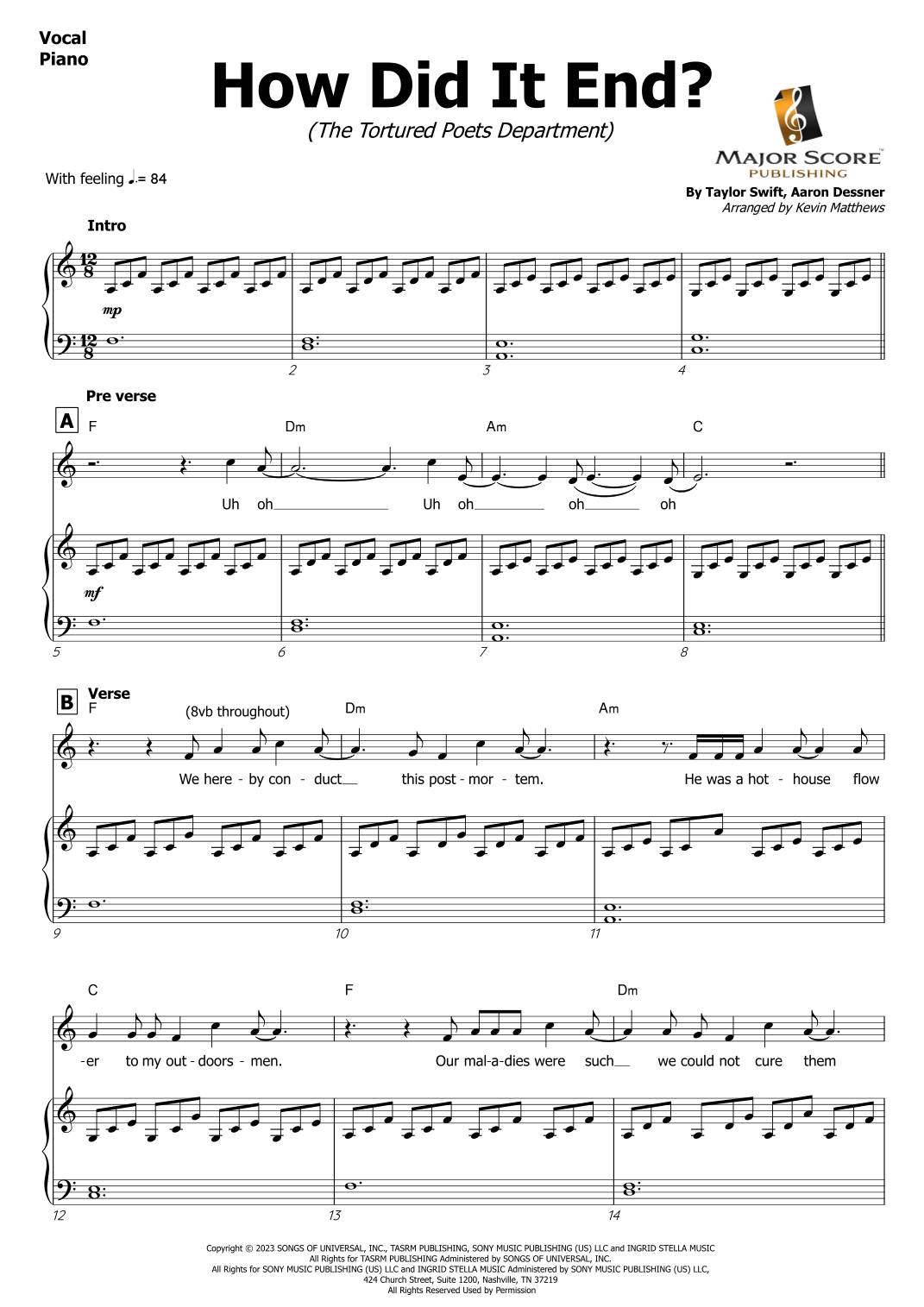 How Did It End? (arr. MAJOR SCORE PUBLISHING TM.) by Taylor Swift Sheet ...