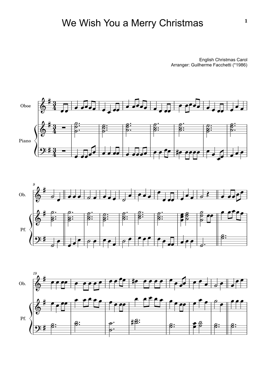 We Wish You a Merry Christmas - For Oboe and Piano. (arr. Guilherme ...