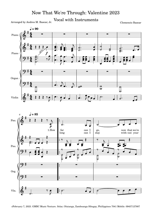 Now That We're Through: Valentine 2023 Sheet Music | Clemencio M ...