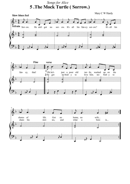 Songs for Alice 5 The Mock Turtle by Mary C W Hardy Sheet Music for ...