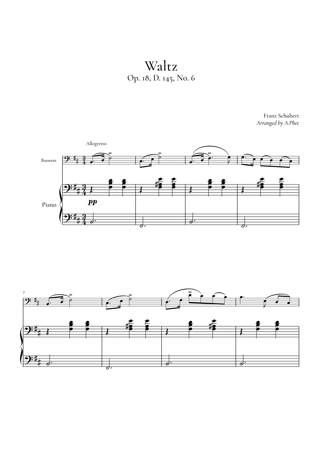 Waltz - Opus 18, D. 145, N° 6 (arr. Phee) by Franz Schubert Sheet Music ...