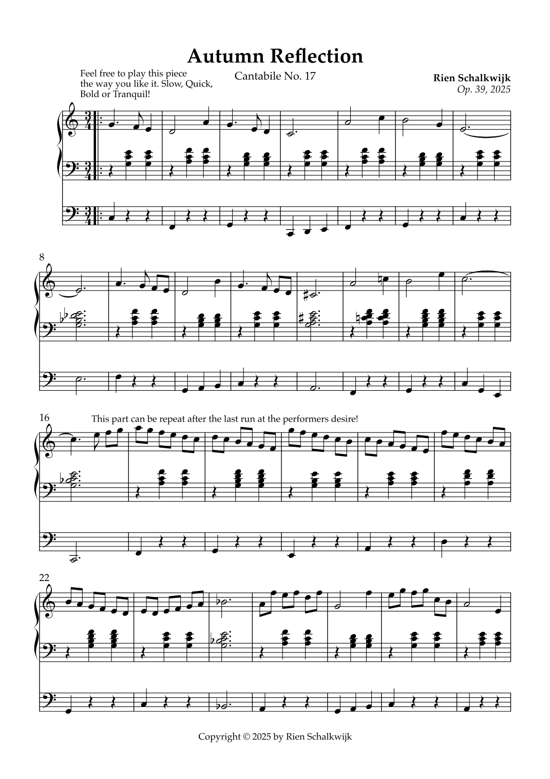 Autumn Reflection (Cantabile No. 17 | Op. 39) by Rien Schalkwijk Sheet Music for Organ at Sheet ...