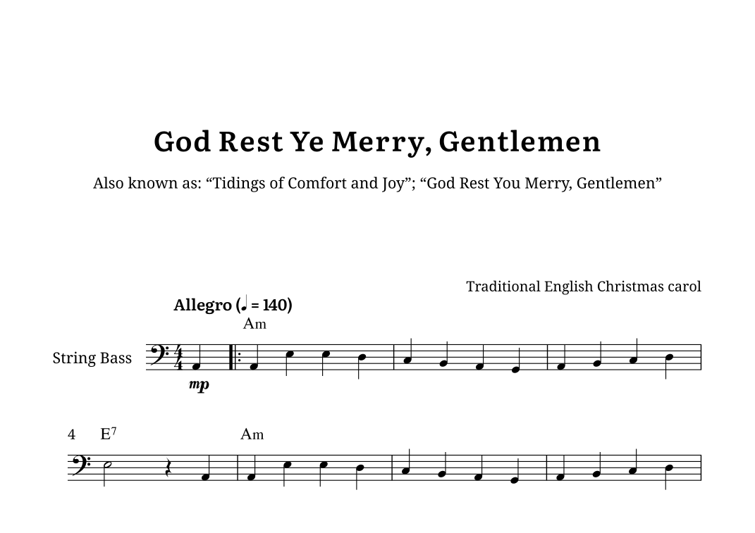 God Rest Ye Merry, Gentlemen – String Bass (A minor, with Chord Symbols ...
