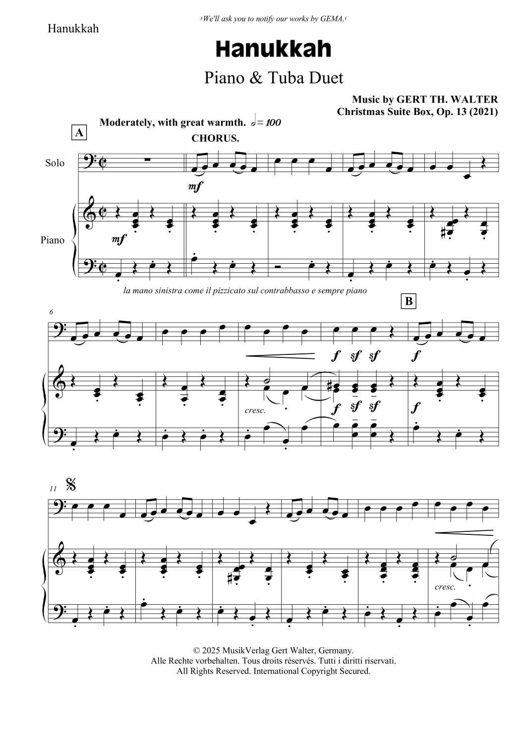 Hanukkah by Gert Th. Walter Sheet Music for Tuba and Piano at Sheet ...