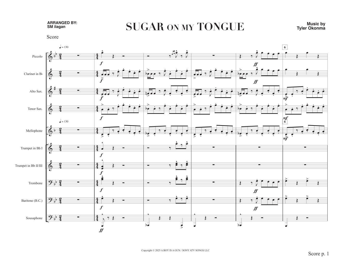 Sugar On My Tongue (arr. Steven Moses Ilagan) by tyler the creator Sheet Music for Marching Band ...