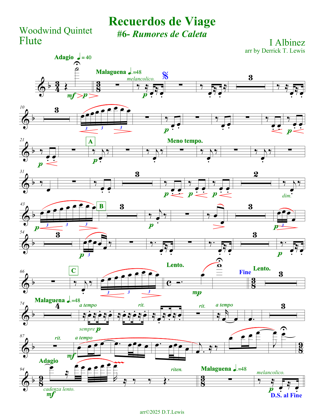 Malaguena, from Recuerdos de Viage #6- Rumores de Caleta (arr. Derrick ...