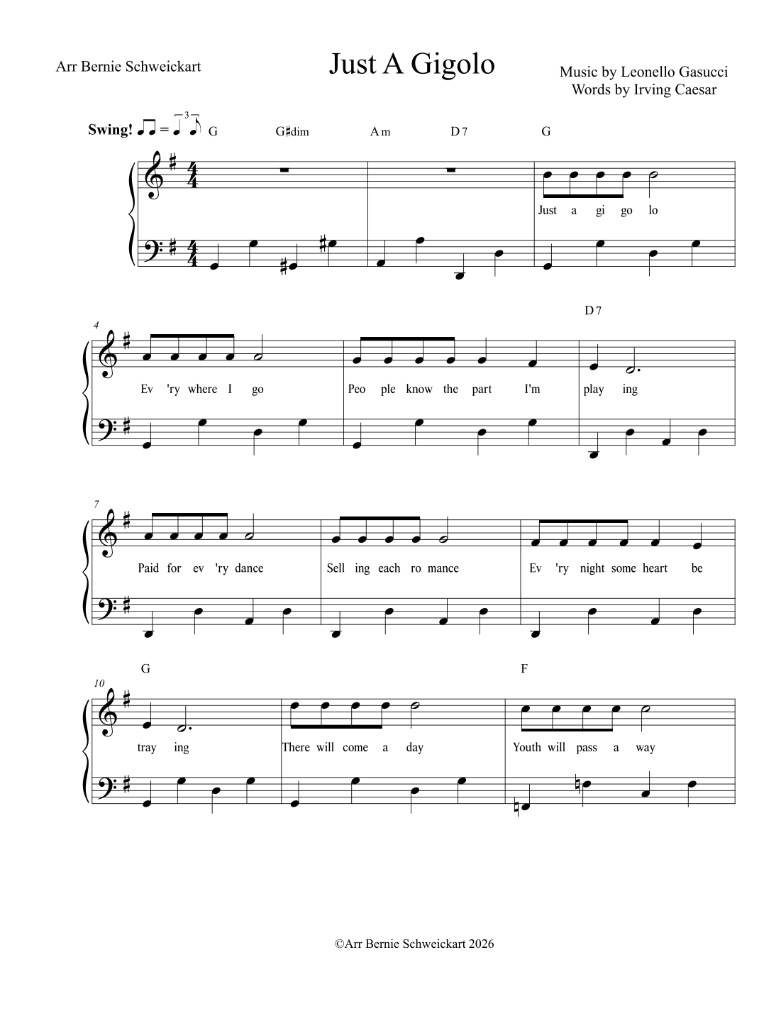Just A Gigalo (arr. Bernie Schweickart) by Various Sheet Music for ...