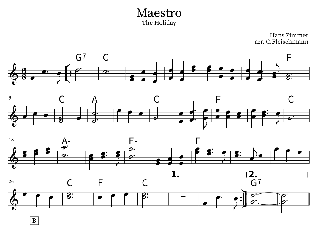 Maestro (arr. Christoph Fleischmann) by Hans Zimmer Sheet Music for Lead Sheet / Fake Book at ...