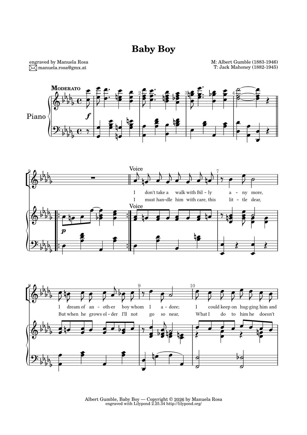 Baby Boy (Albert Gumble; piano & voice, multiple key signatures) (arr ...