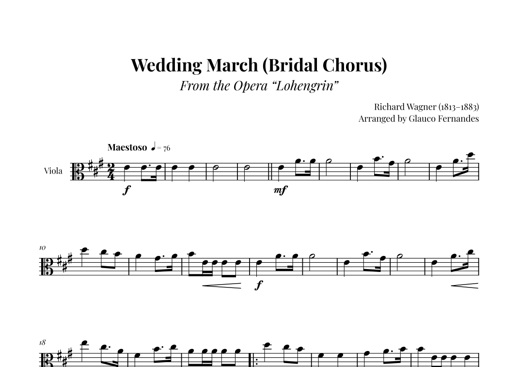 Wedding March (Bridal Chorus) (arr. Glauco Fernandes) by Richard Wagner ...
