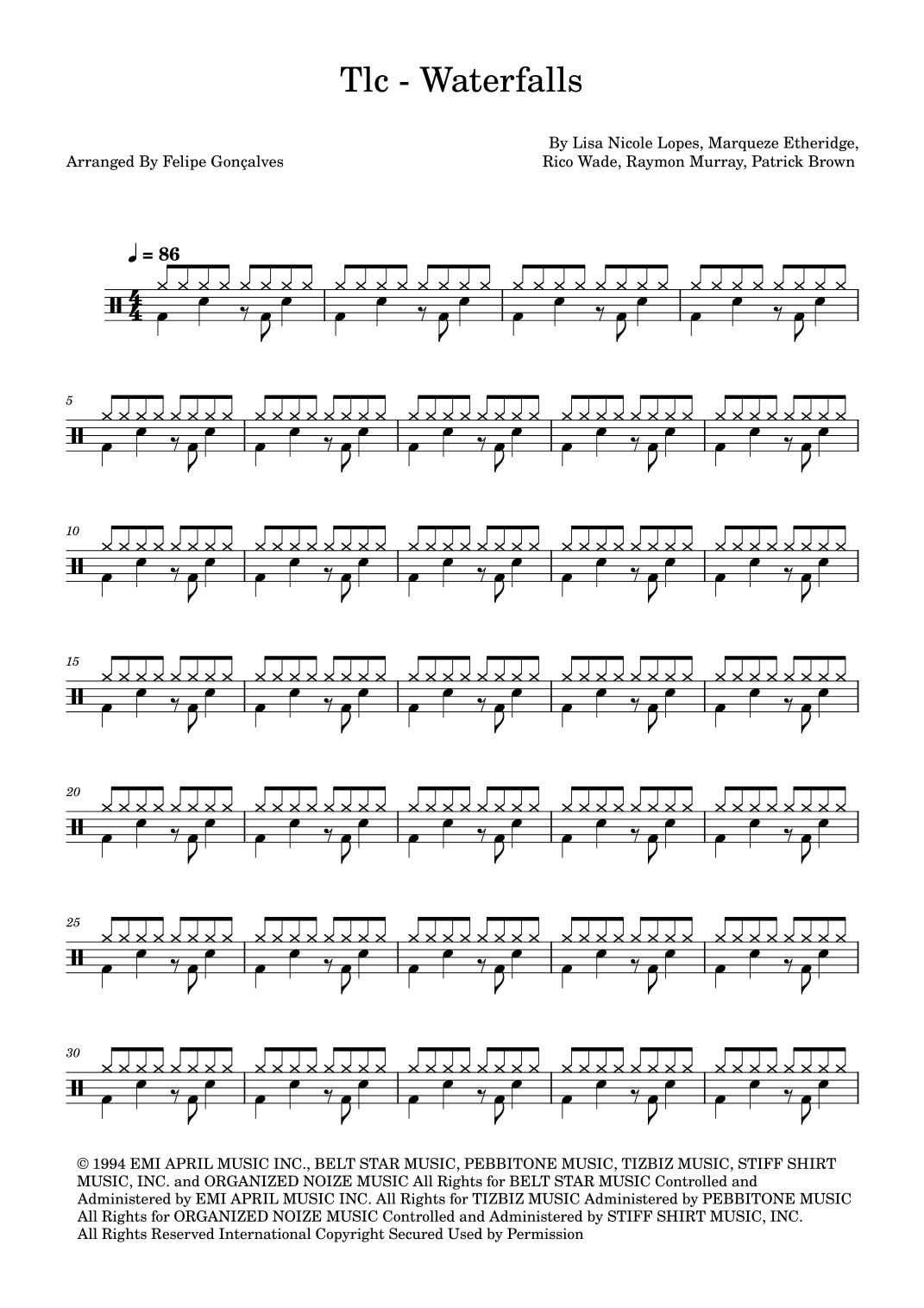 Waterfalls (arr. Felipe Gonçalves) by TLC Sheet Music for Drums at ...
