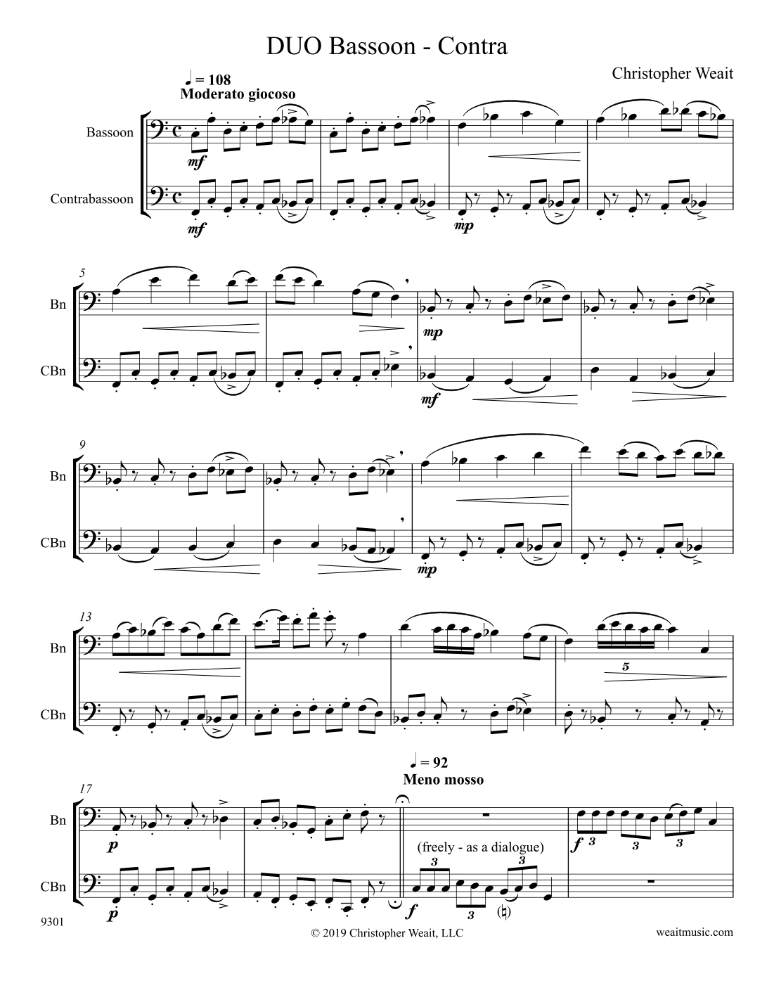 Duo Bassoon - Contra (2’43) by Christopher Weait Sheet Music for ...