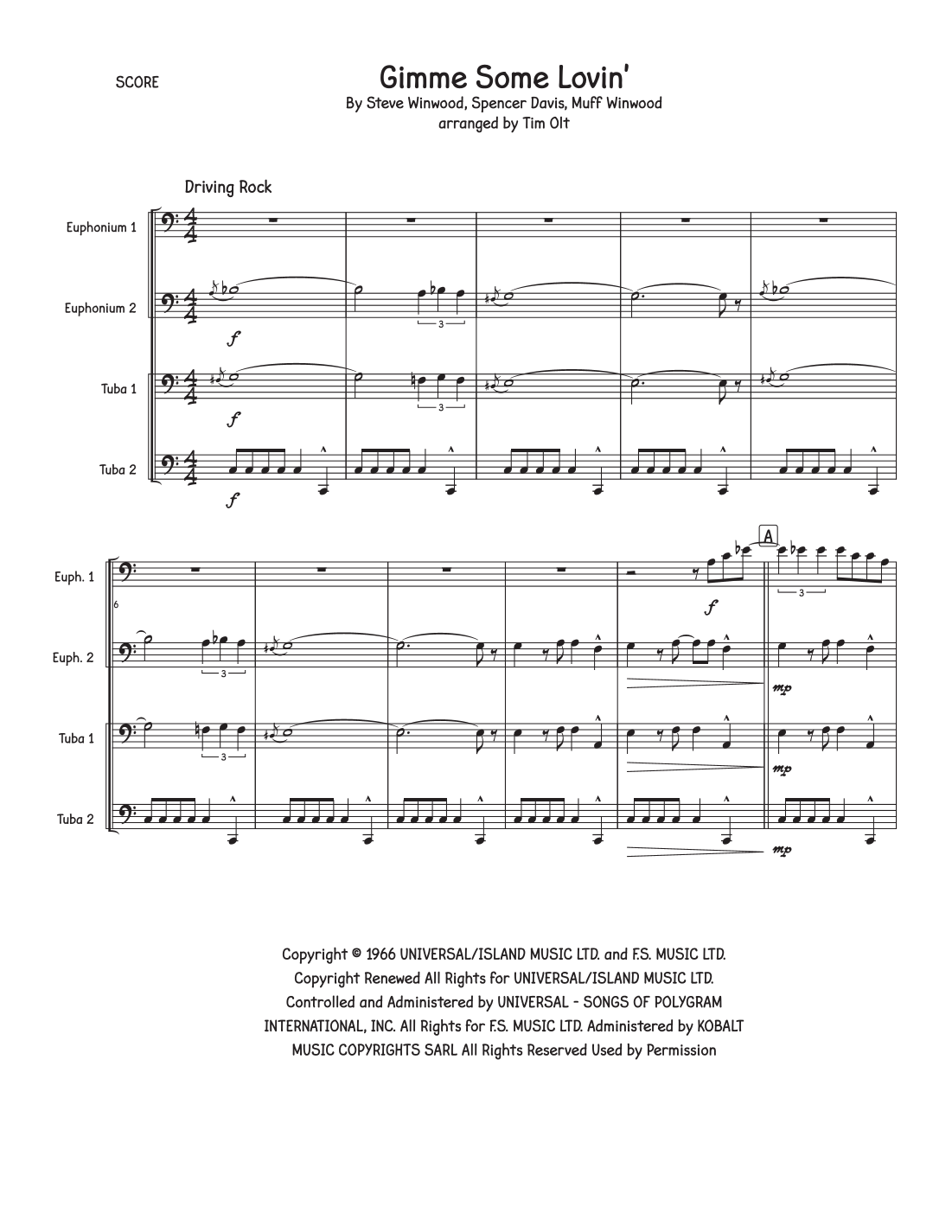 Gimme Some Lovin' (arr. Tim Olt) by The Spencer Davis Group Sheet Music ...