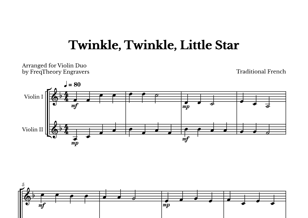 Twinkle, Twinkle, Little Star - For Violin Duet (arr. FreqTheory ...