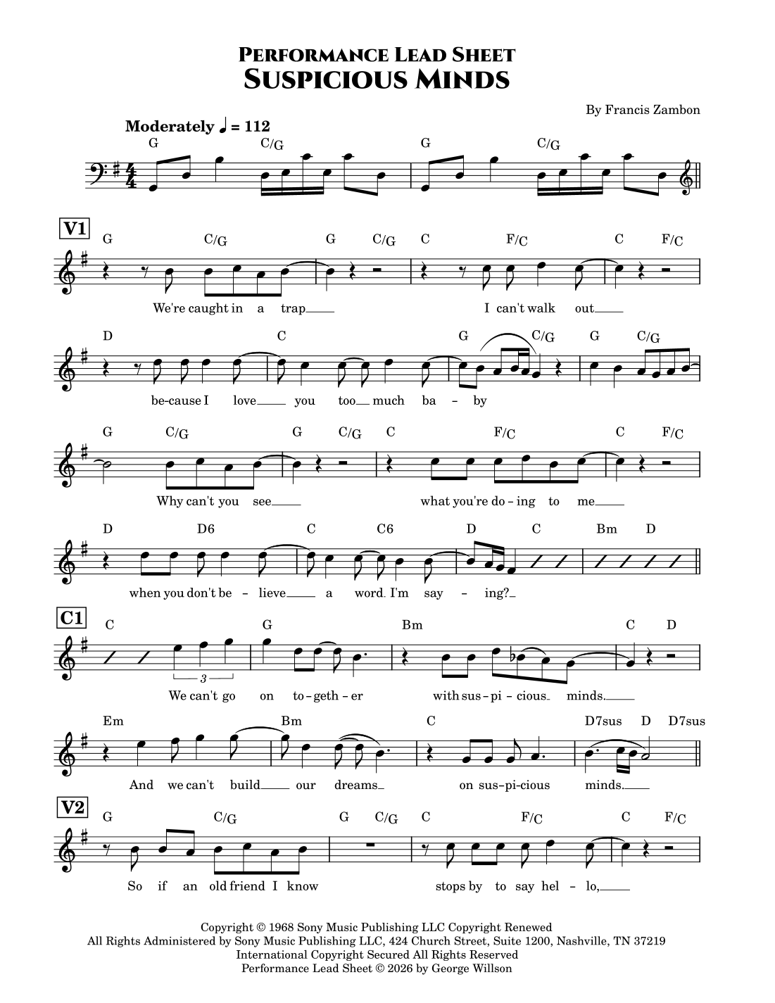 Suspicious Minds (arr. George Willson) by Dwight Yoakam Sheet Music for ...