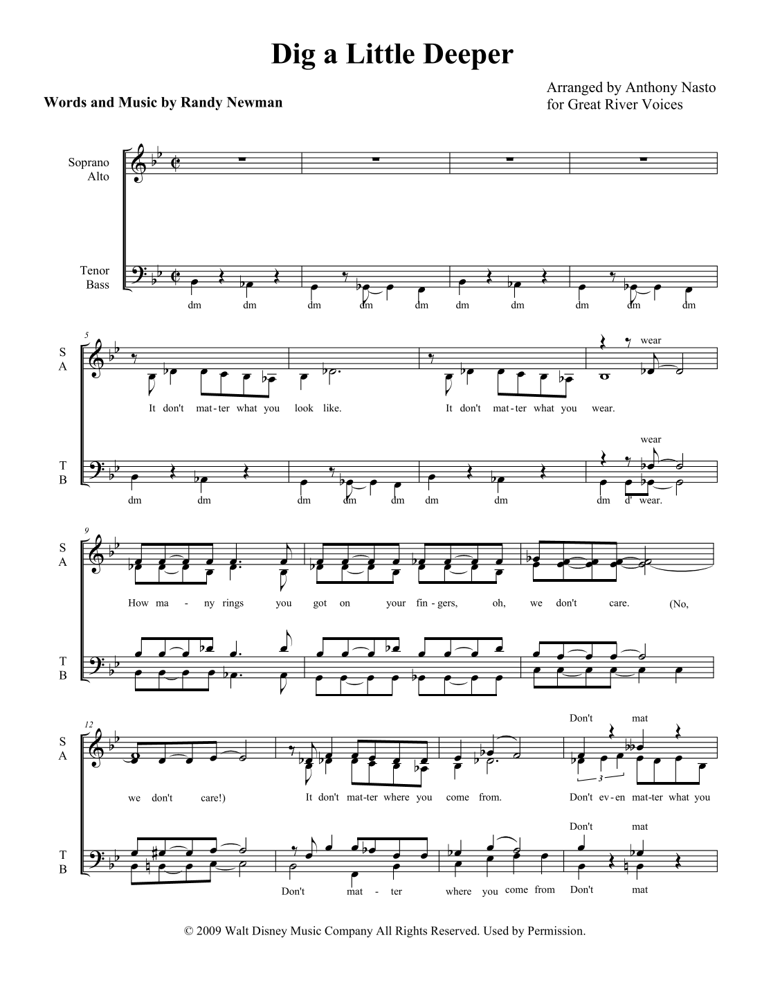 Dig A Little Deeper (arr. Anthony Nasto) by Randy Newman Sheet Music ...
