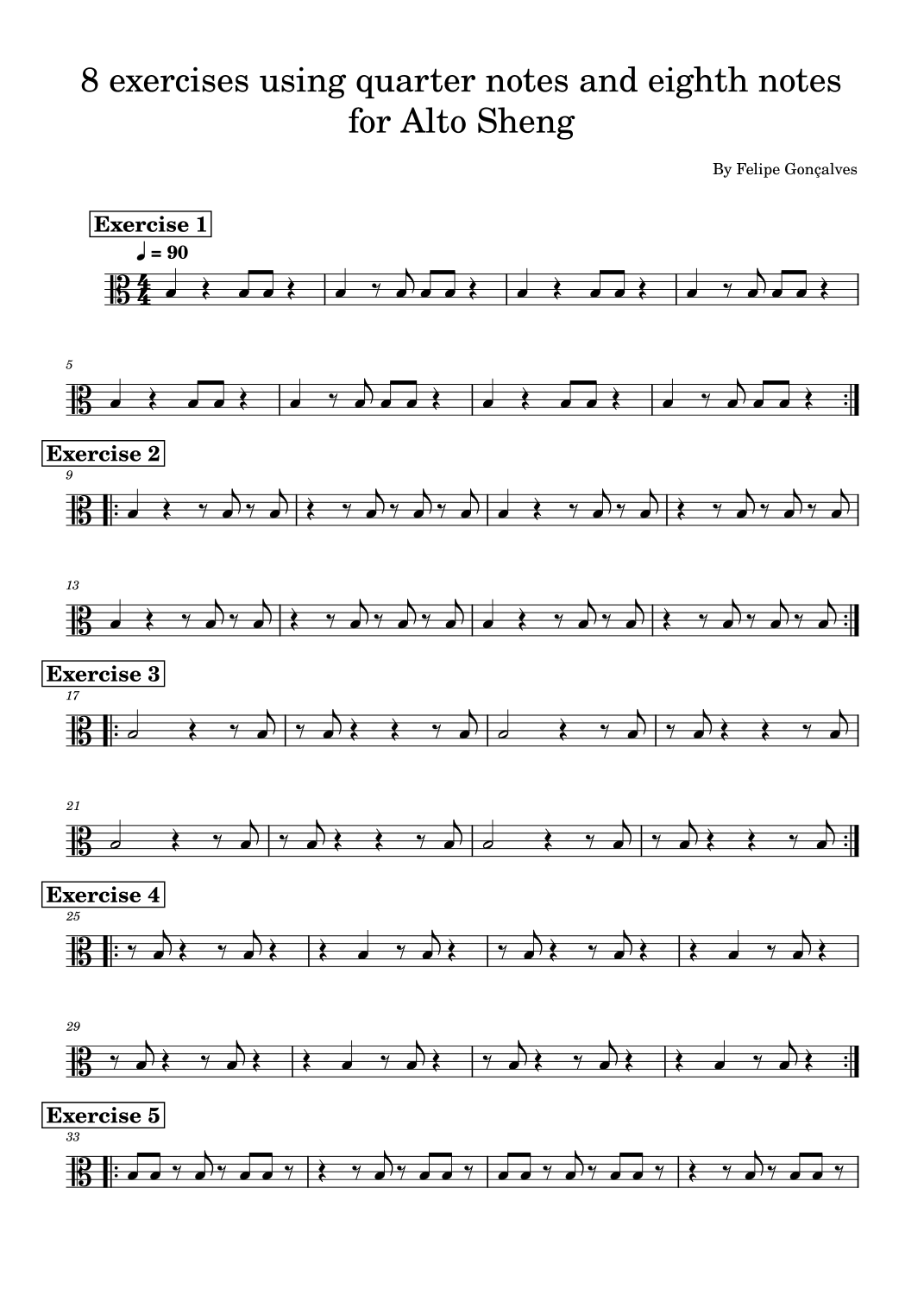 8 exercises using quarter notes and eighth notes for Alto Sheng by ...