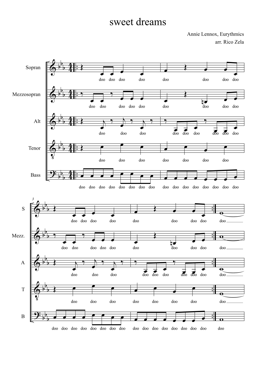 Sweet Dreams (Are Made Of This) (arr. Rico Zela) by Eurythmics Sheet ...