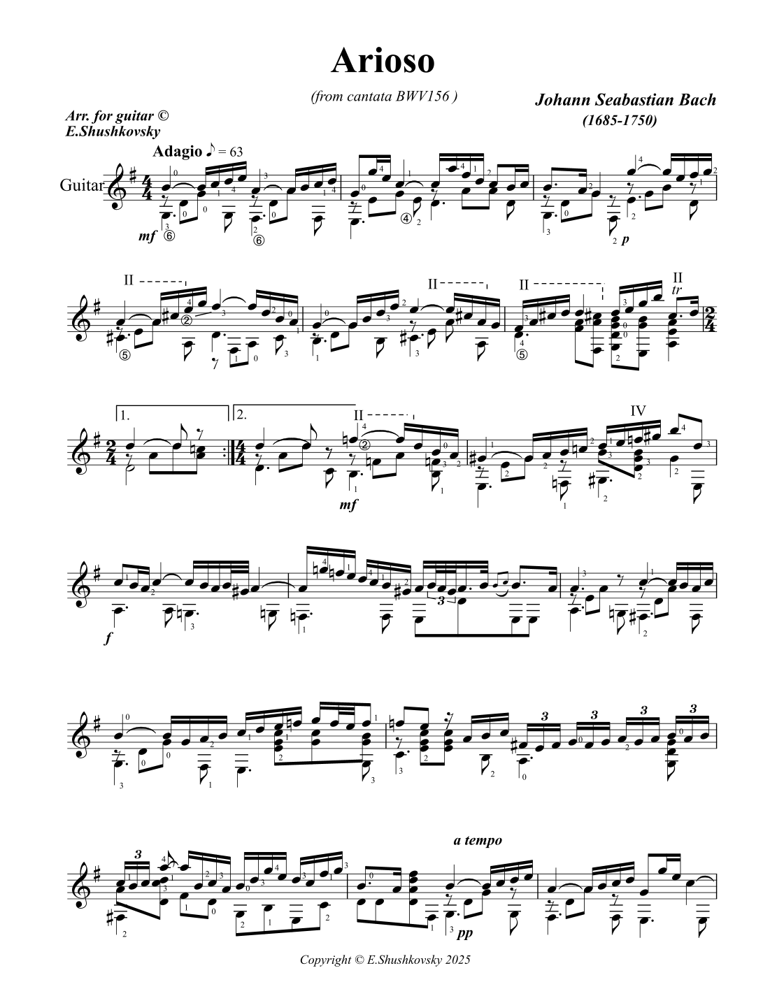 Arioso (from cantata BWV156 ) (arr. Evgeny Shushkovsky) by Evgeny ...