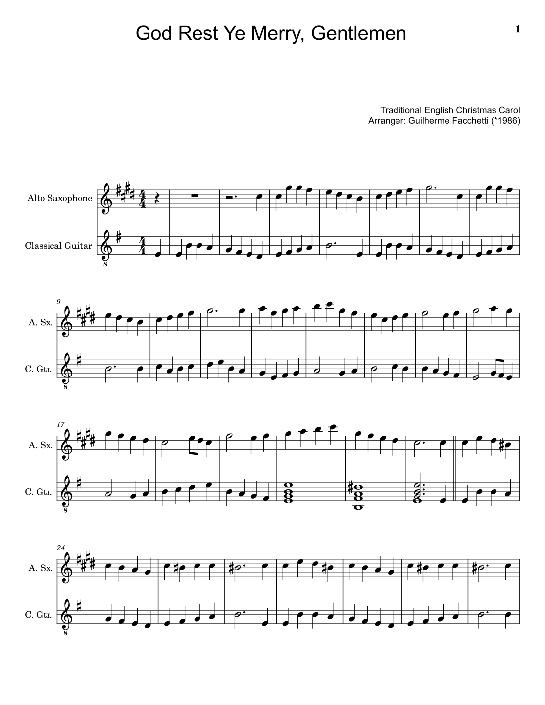God Rest Ye Merry, Gentlemen - A. Sax. and Guitar. (arr. Guilherme ...