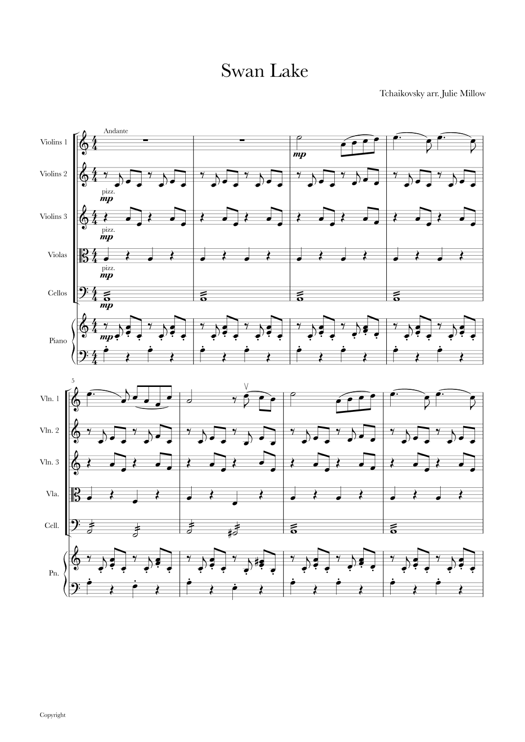 A Swan Lake Medley (arr. Julie Millow) von Tchaikovsky Noten zum ...