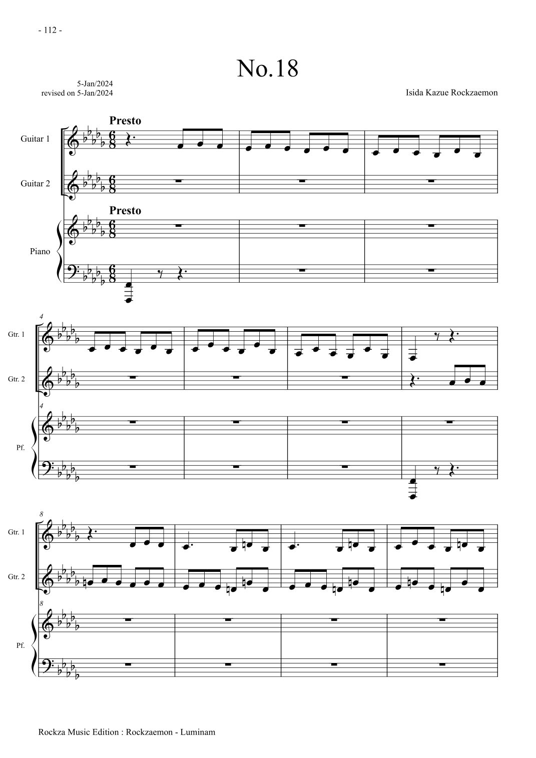 Prelude for 2 Guitars and Piano, "Luminam" No.18 by Isida Kazue ...