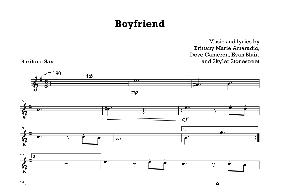 Boyfriend (arr. David Lartey) by Dove Cameron Sheet Music for Baritone ...