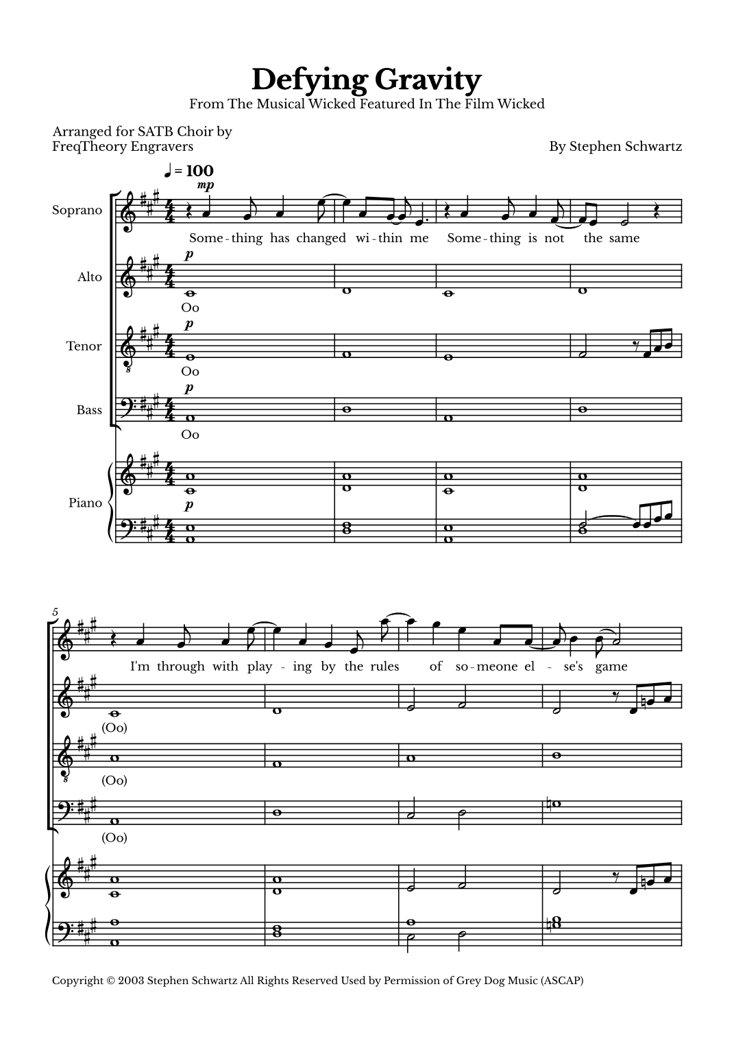 Defying Gravity (arr. FreqTheory Engravers by Stephen Schwartz Sheet ...