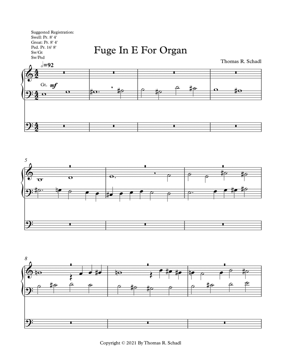 Fugue In E For Organ Sheet Music | Thomas R. Schadl | Organ
