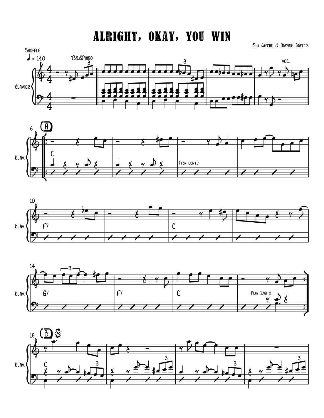 Alright, Ok, You Win (arr. Karel Eriksson) von Peggy Lee Noten zum ...