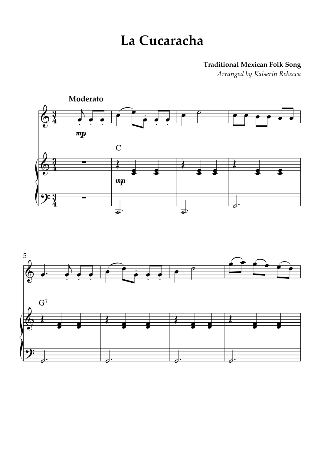 La cucaracha (arr. Kaiserin Rebecca) by Traditional Mexican Folk Song ...