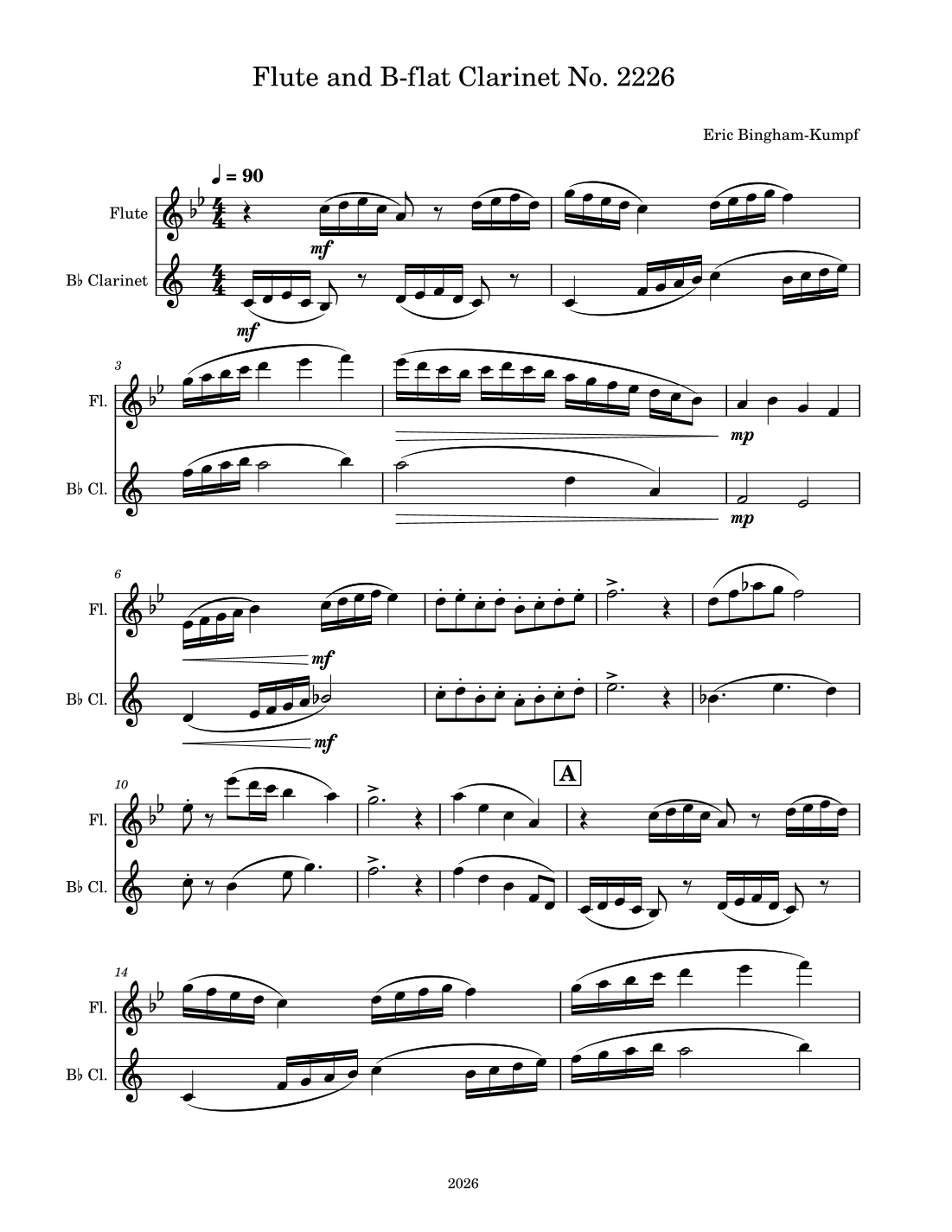 Flute and B-flat Clarinet Duet No. 2226 von Eric Bingham-Kumpf Noten ...