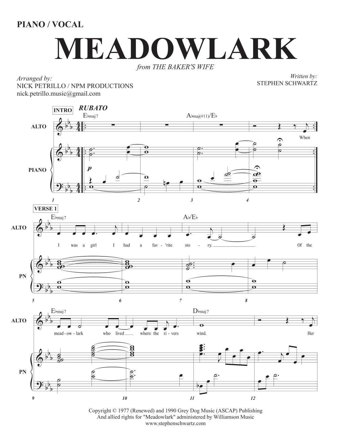 Meadowlark (arr. Nick Petrillo) by Stephen Schwartz Sheet Music for ...