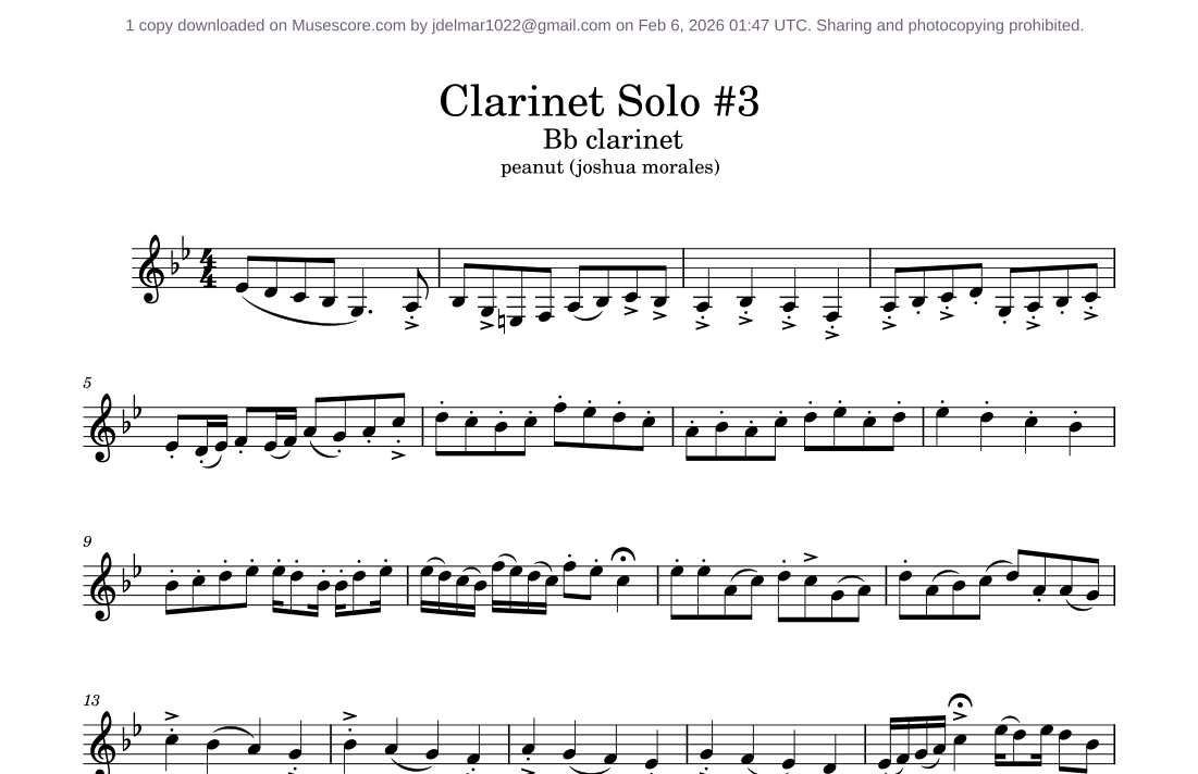 Clarinet Solo #3 by peanut Sheet Music for Clarinet Solo at Sheet Music ...