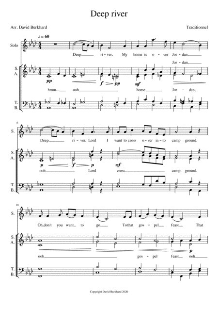Deep river (arr. David Burkhard) by Traditionnal Sheet Music for SATB ...