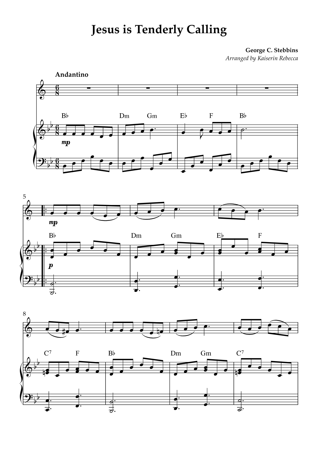Jesus is Tenderly Calling (arr. Kaiserin Rebecca) by George C. Stebbins ...