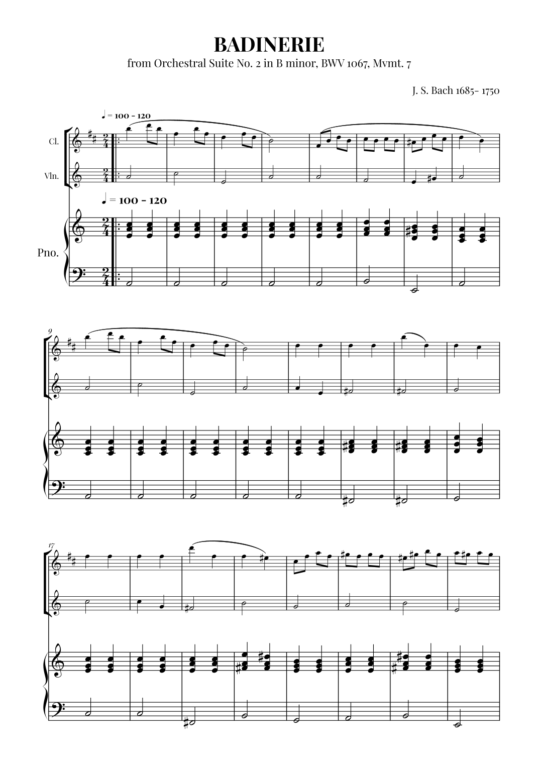 Badinerie (BWV 1067) - Easy Flute, Clarinet and Piano (arr. Leonardo ...